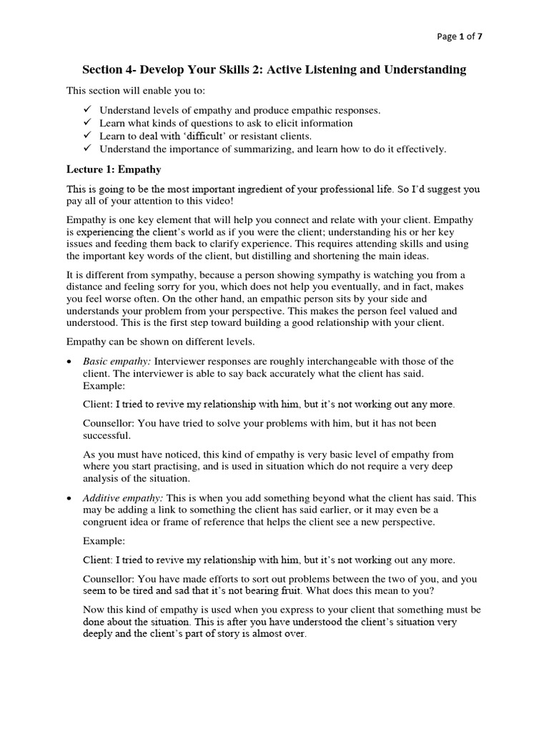 Section 4 Develop Your Skills 2 Active Listening and Understanding ...