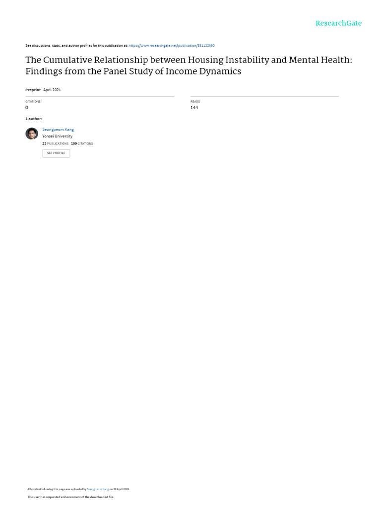 The Cumulative Relationship Between Housing Instability and Mental ...