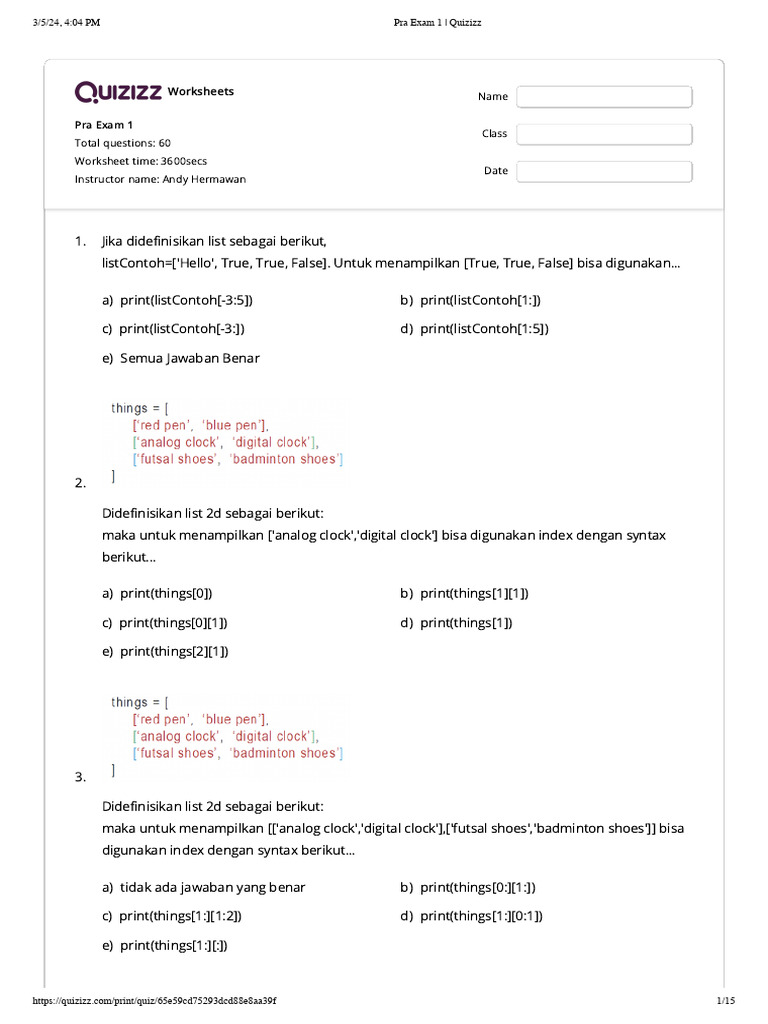 Soal Latihan Pemrograman Python | PDF