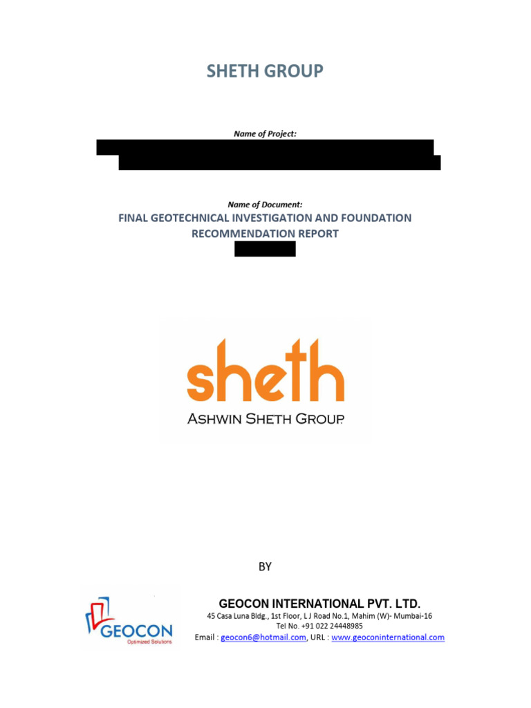 Soil Investigation Report - Redacted | PDF | Geotechnical Engineering | Deep Foundation