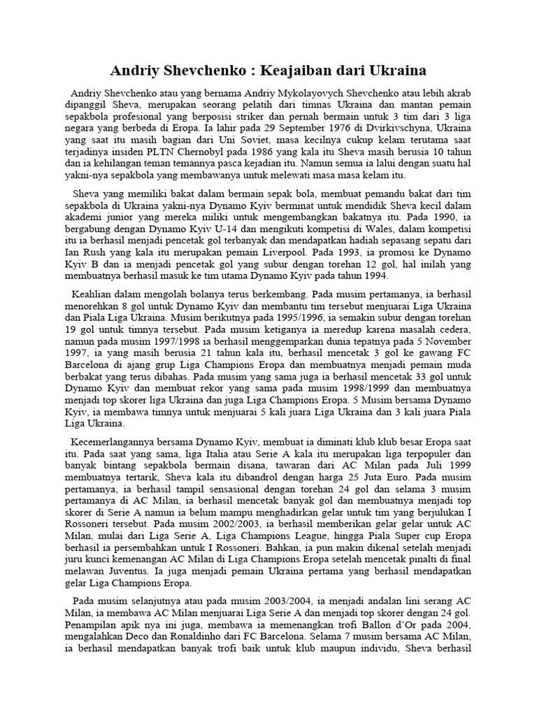 Legenda Sepak Bola: Andriy Shevchenko | PDF | Gaya Hidup