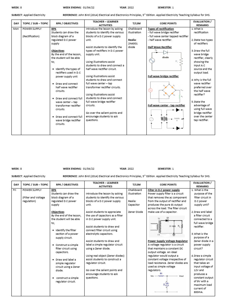 Week 8 1 | PDF | Rectifier | Electrical Network