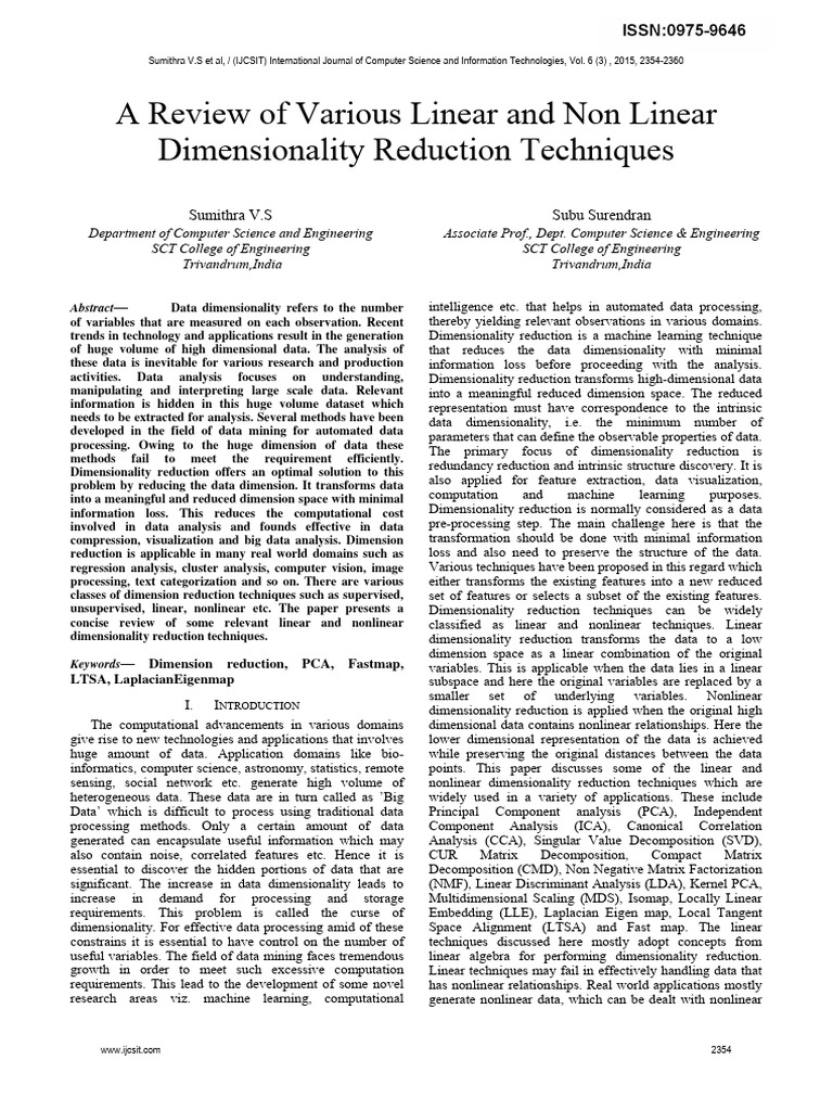 A Review of Various Linear and Non Linear Dimensionality Reduction ...