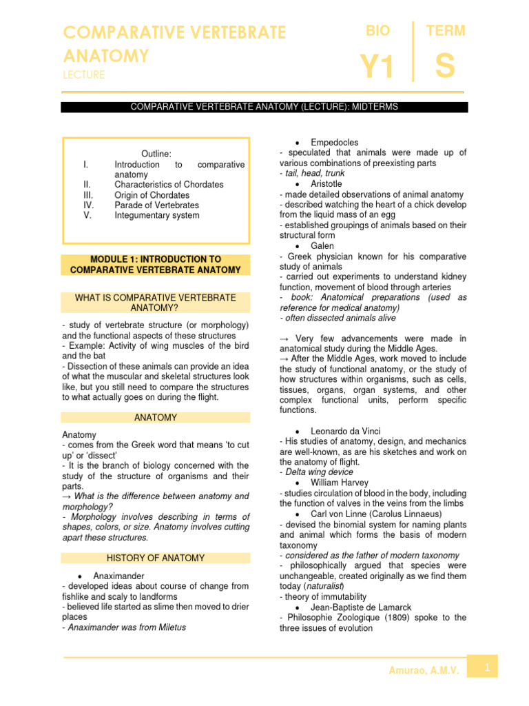 COMP.-VERT.-ANATOMY-LEC-MIDTERMS-A.M.V.A. | PDF | Anatomy | Zoology