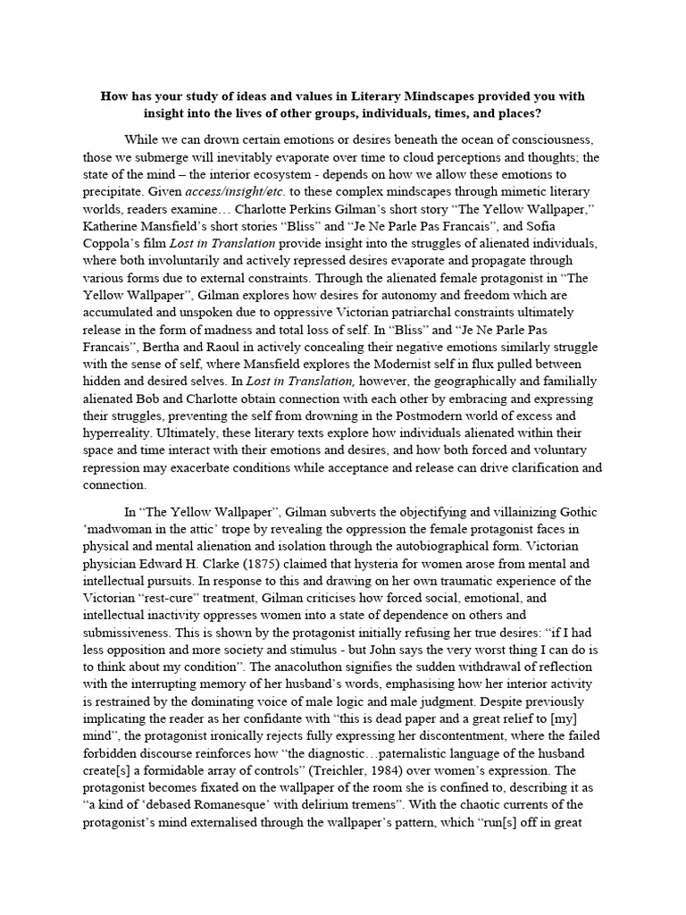 Pre-Trials Literary Mindscapes Practice | PDF | The Yellow Wallpaper ...