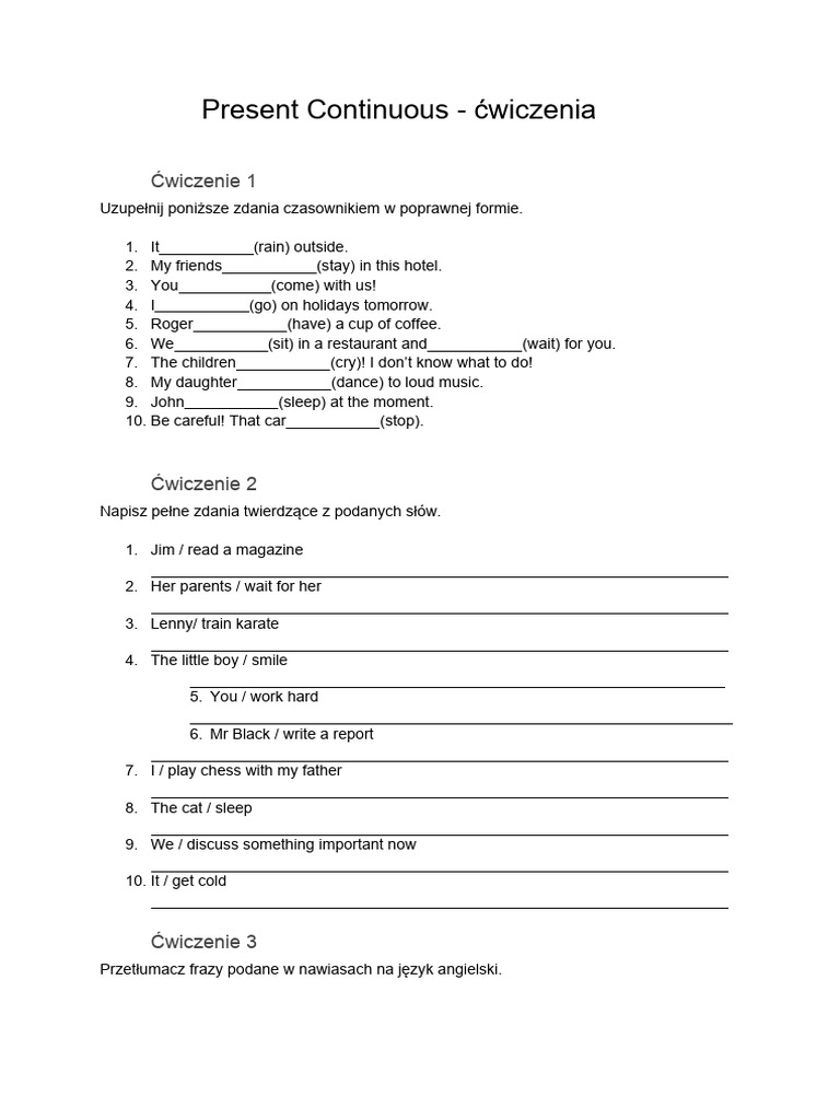 Cwiczenia Present Continuous | PDF