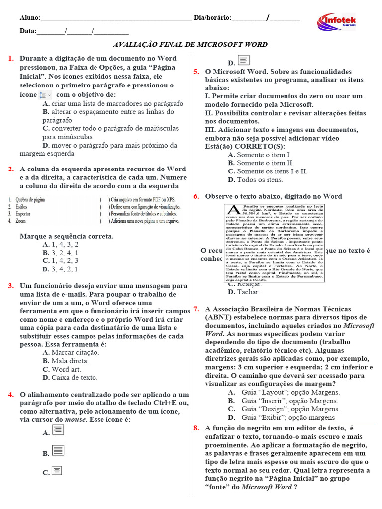 Prova Word 2024.2 | PDF | Impressão | Informática