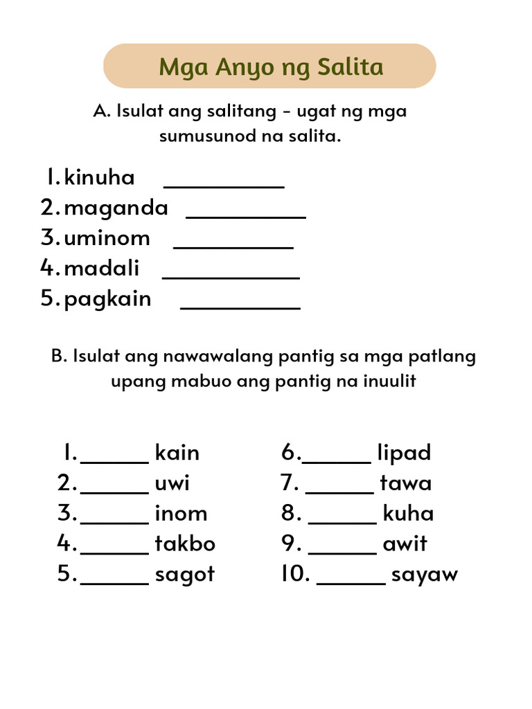 Grade 3 Filipino Worksheet | PDF