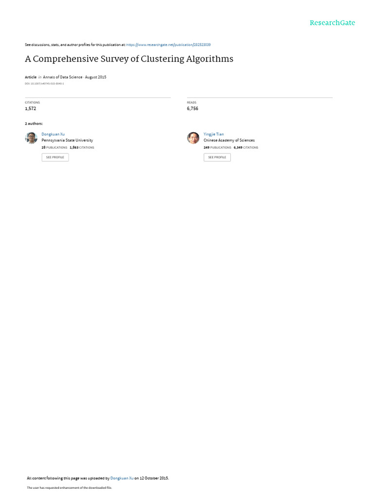 A Comprehensive Survey Of Clustering Algorithms Pdf Cluster Analysis Eigenvalues And