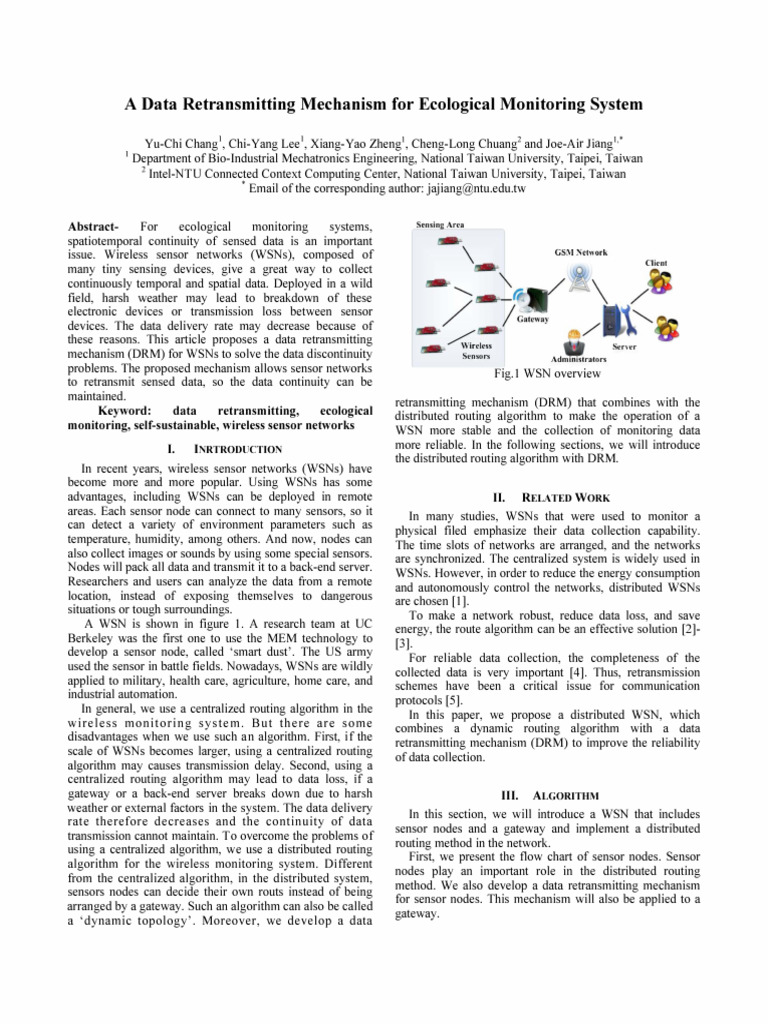 A Data Retransmitting Mechanism For Ecological Monitoring System | PDF | Wireless Sensor Network ...