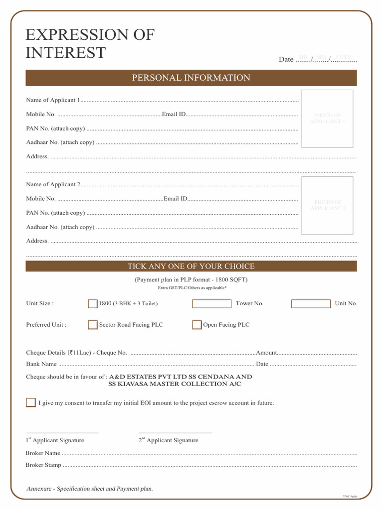 EOI Form - Sector-83 - Premium Tower | PDF | Cheque | Business
