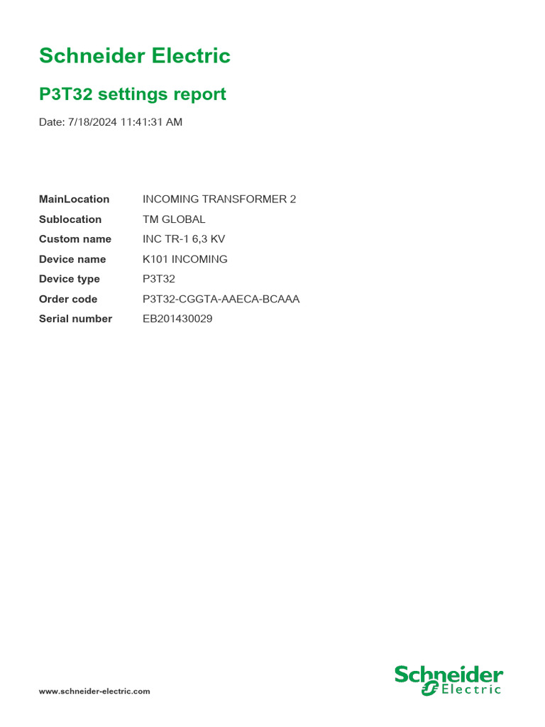 P3T32 Settings Report Overview | PDF | Power (Physics) | Electrical ...