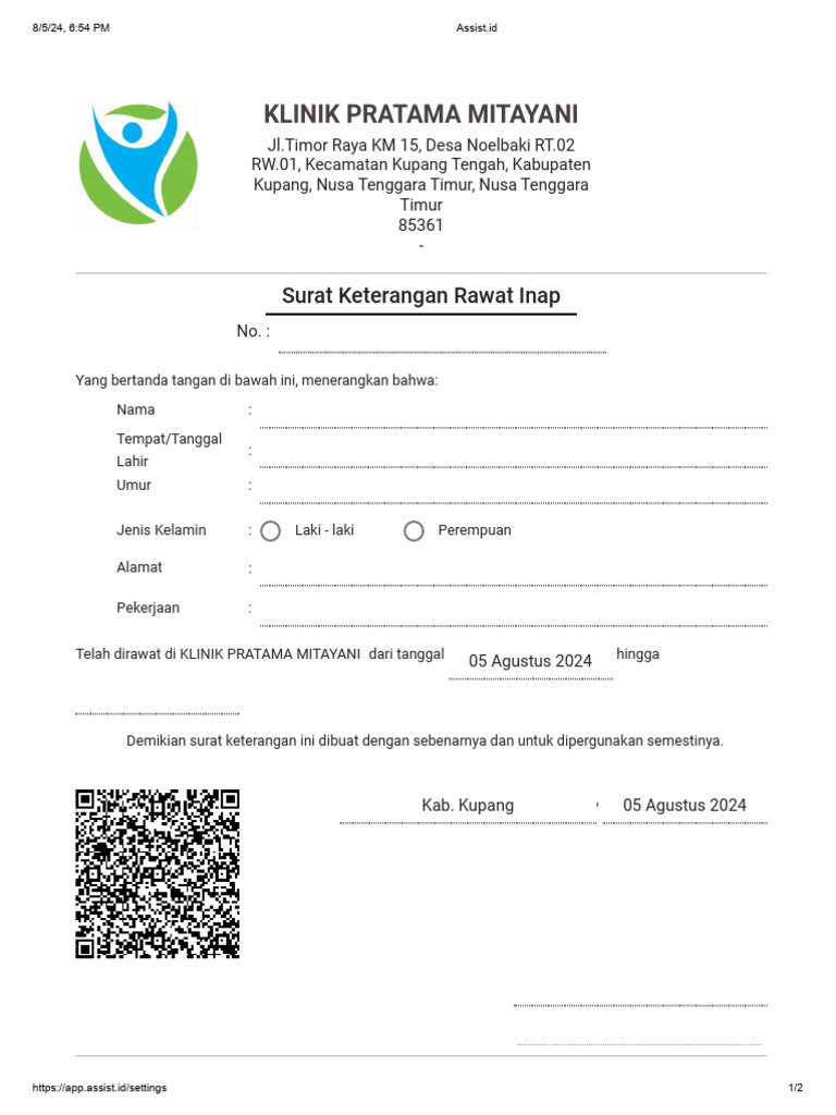 Surat Keterangan Rawat Inap | PDF