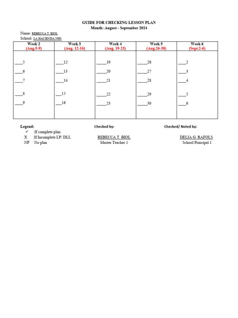 Guide For Checking Lesson Plan Pdf