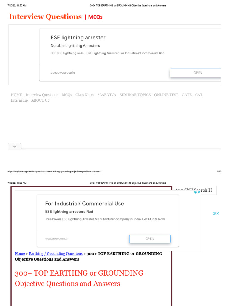 300+ TOP EARTHING or GROUNDING Objective Questions and Answers | PDF | Physical Quantities ...