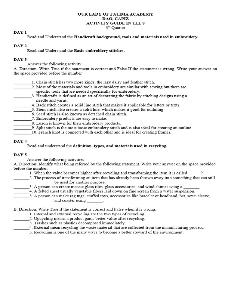 Learning Guide Grade 8 | PDF | Embroidery | Textiles