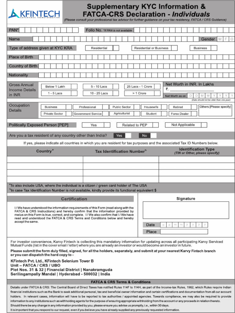 FATCA CRS Declaration Form Individual | PDF