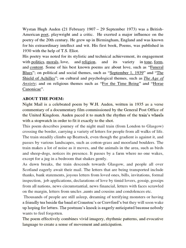 The Night Mail Notes | PDF | Poetry