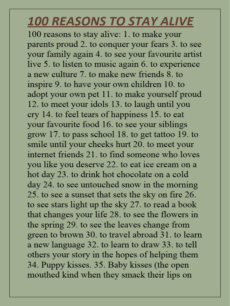 100 Reasons To Stay Alive | PDF