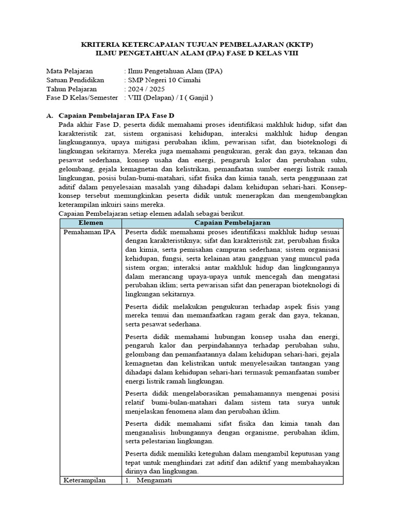 KKTP IPA Kelas 8 | PDF