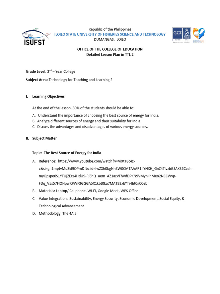 An Example of A Detailed Lesson Plan Part 2 | PDF | Wind Power | Renewable Energy