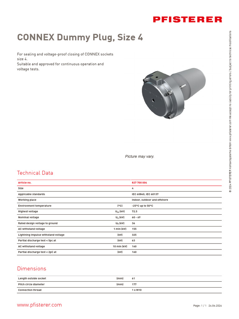 CONNEX Dummy Plug, Size 4: Technical Data | PDF