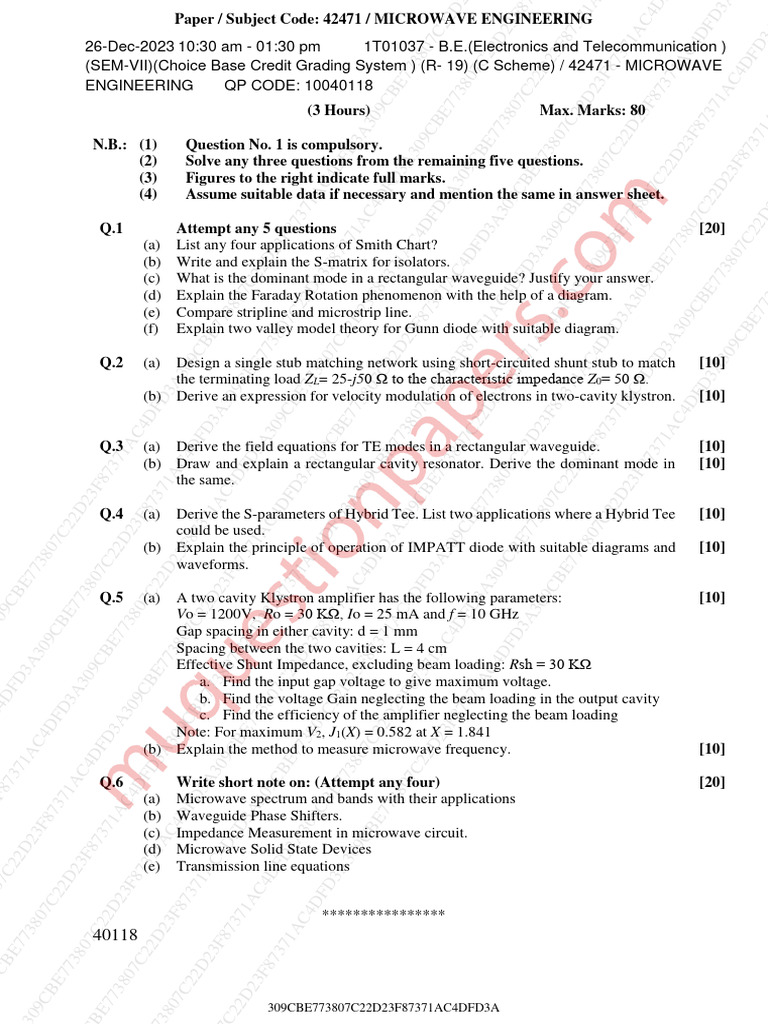 Microwave Engineering Exam Questions | PDF | Radio Technology ...