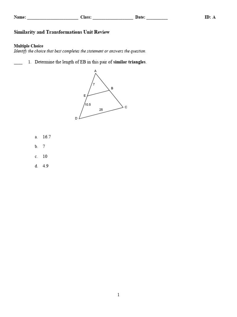 Similarity and Transformations Unit Review | PDF | Elementary Geometry ...
