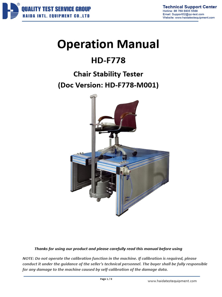 HD-F778 Chair Stability Tester Manual | PDF | Switch | Chair