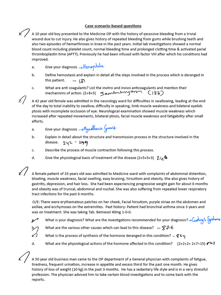 Paper 1 Case Scenario Answers | PDF | Bleeding | Blood Pressure