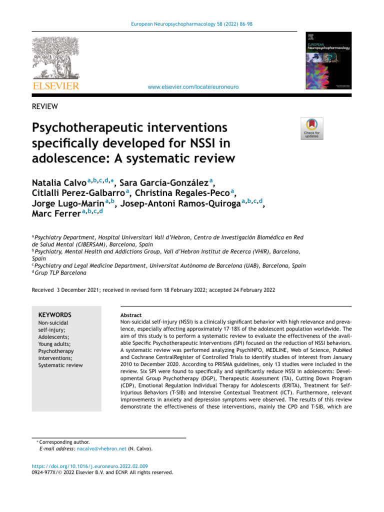 27 Psychotherapeutic Interventions Specifically Developed For NSSI ...