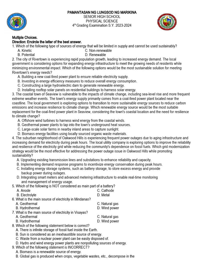 Physical Science 4th Grading Exam | PDF | Force | Moon