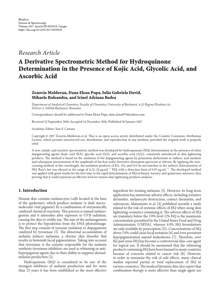 A Derivative Spectrometric Method For Hydroquinone | PDF | Ultraviolet ...