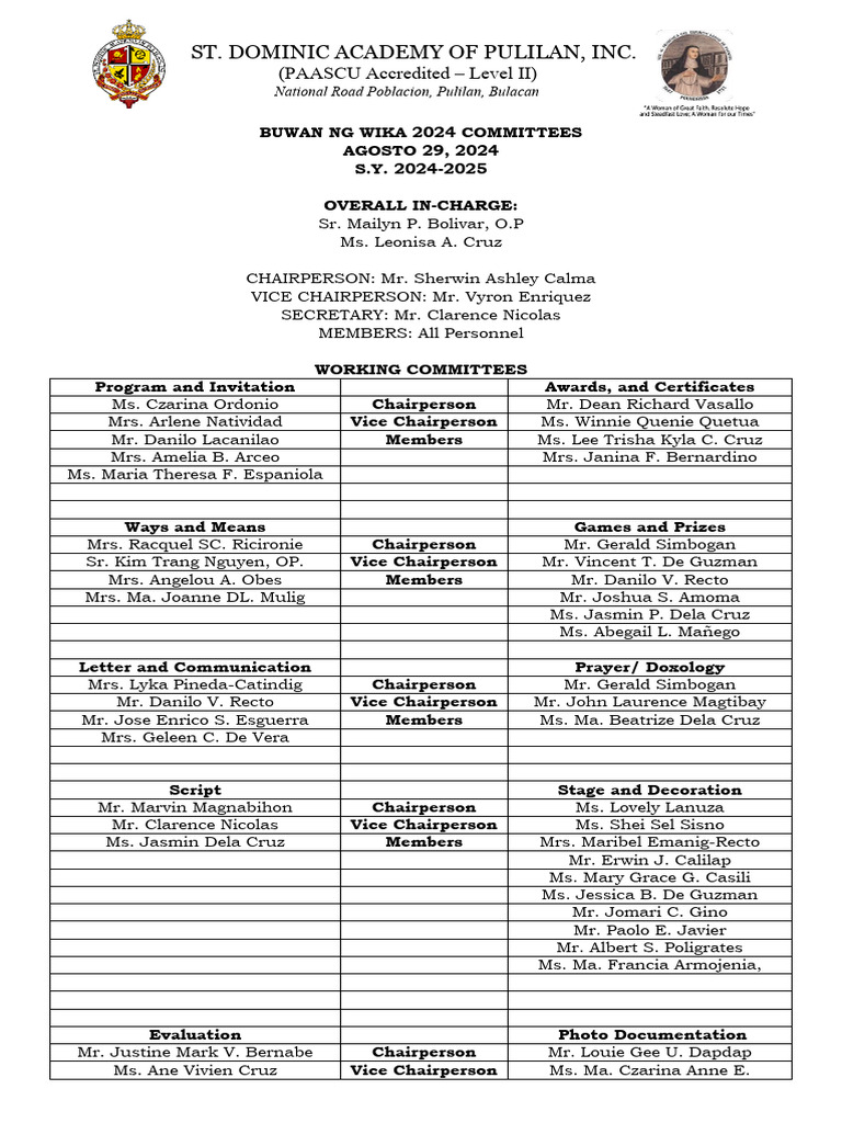 Sample Buwan NG Wika Committes 2024 | PDF