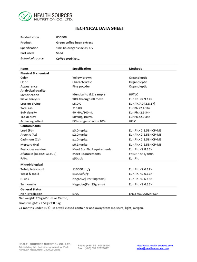Specification of Coffee Bean | PDF