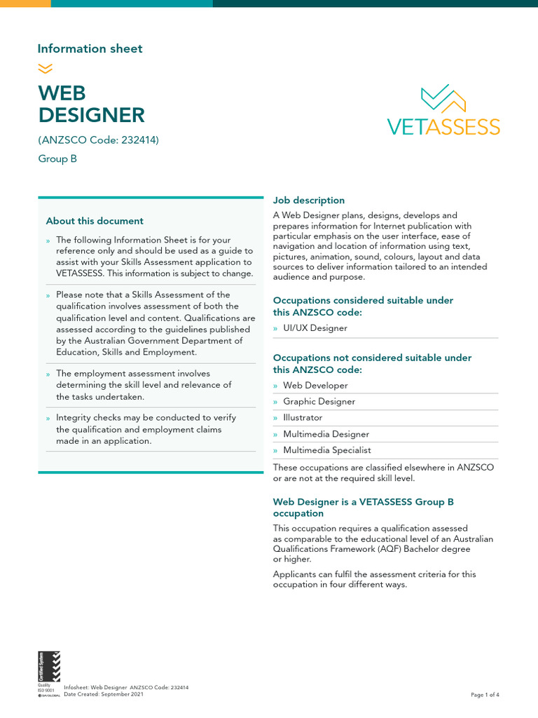 Information Sheet - Web Designer | PDF | Web Design | World Wide Web