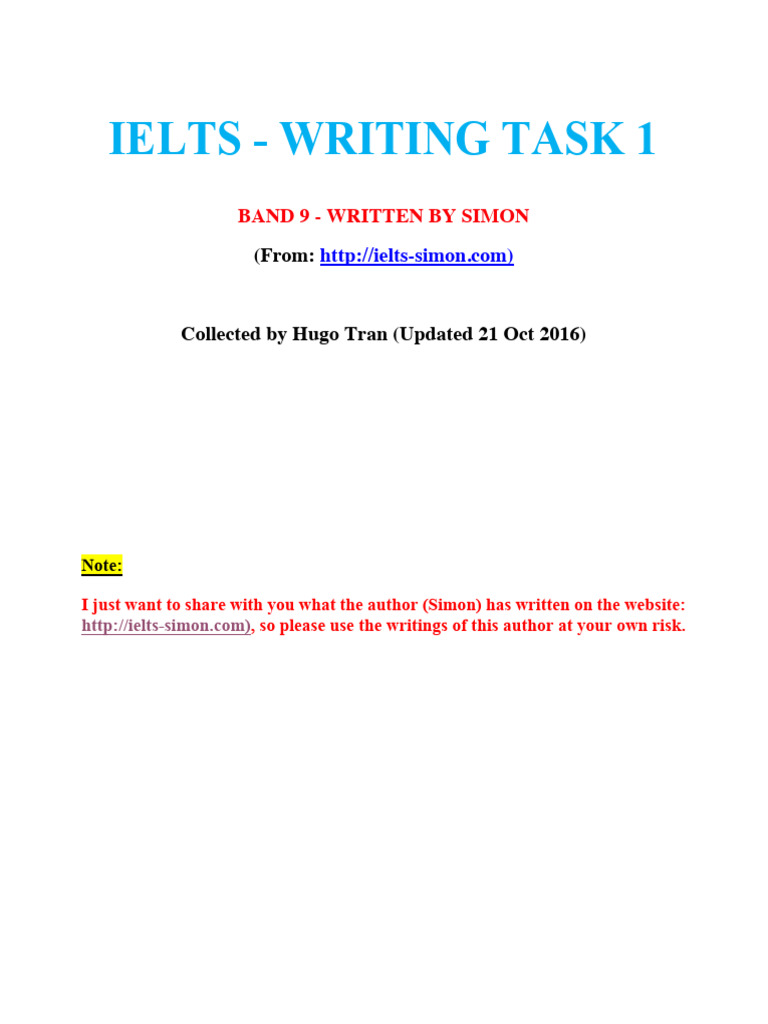 Writing Task 1 Simon's Band 9 Collection 2 | PDF | Paper | Landline