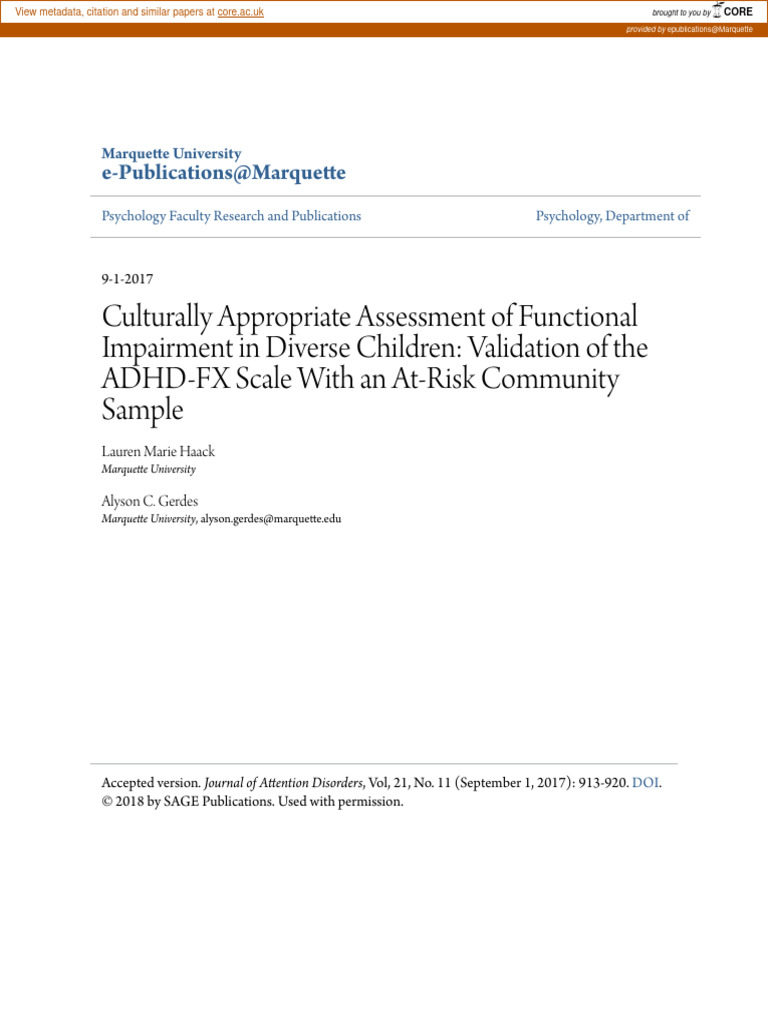Culturally Appropriate Assessment of Functional Impairment in Diverse Children: Validation of ...