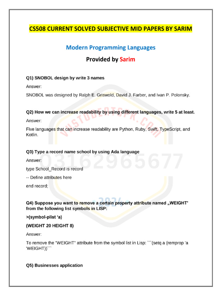 CS508 Current Midterm Solved Subjective Papers by Sarim | PDF