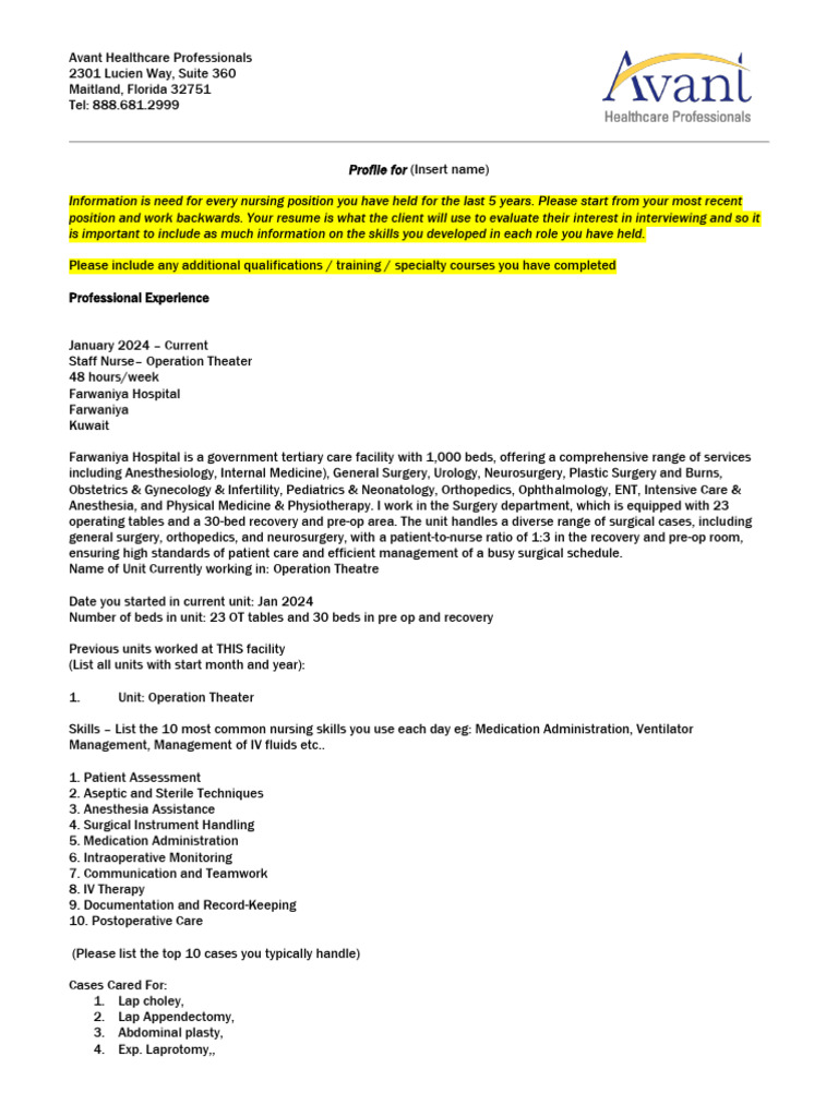 Avant Resume Template (2022) | PDF | Surgery | Nursing