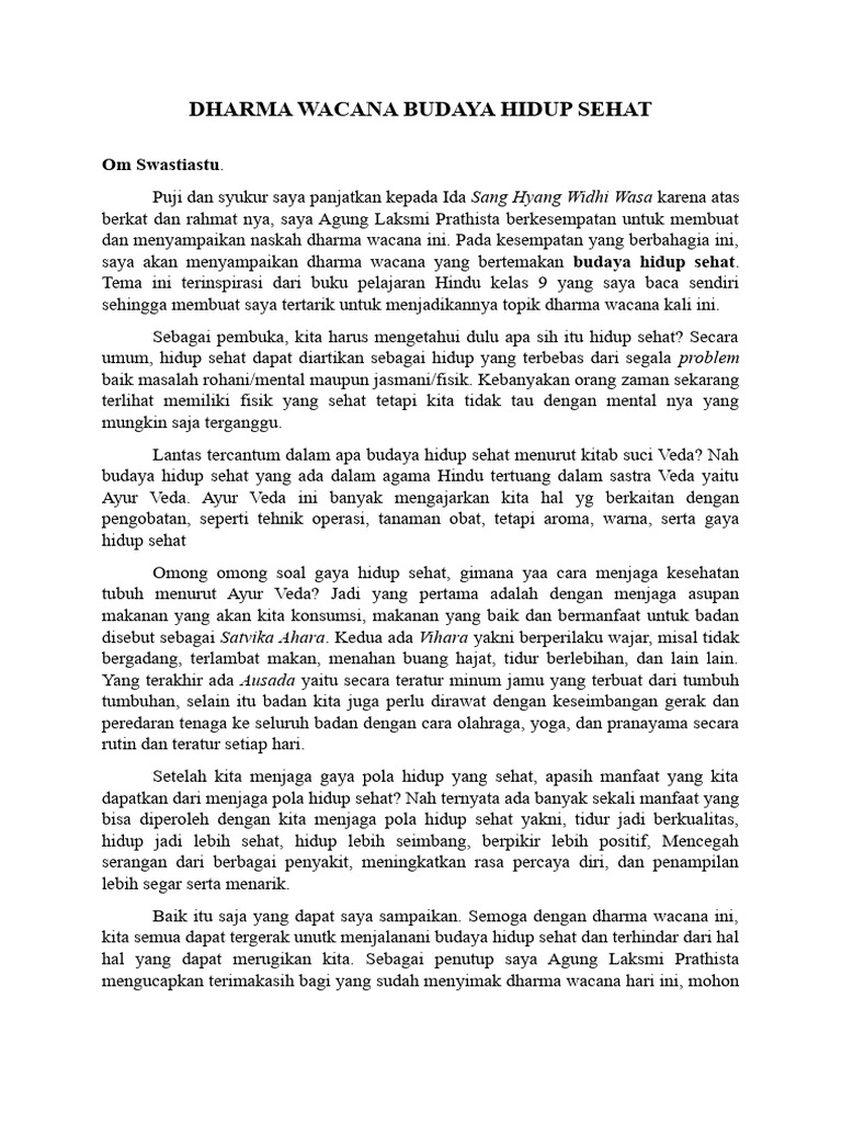 Dharma Wacana Budaya Hidup Sehat | PDF