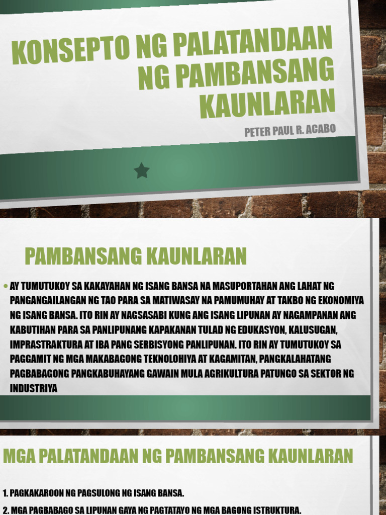 Konsepto NG Palatandaan NG Pambansang Kaunlaran | PDF Konsepto NG Palatandaan NG Pambansang Kaunlaran | PDF
