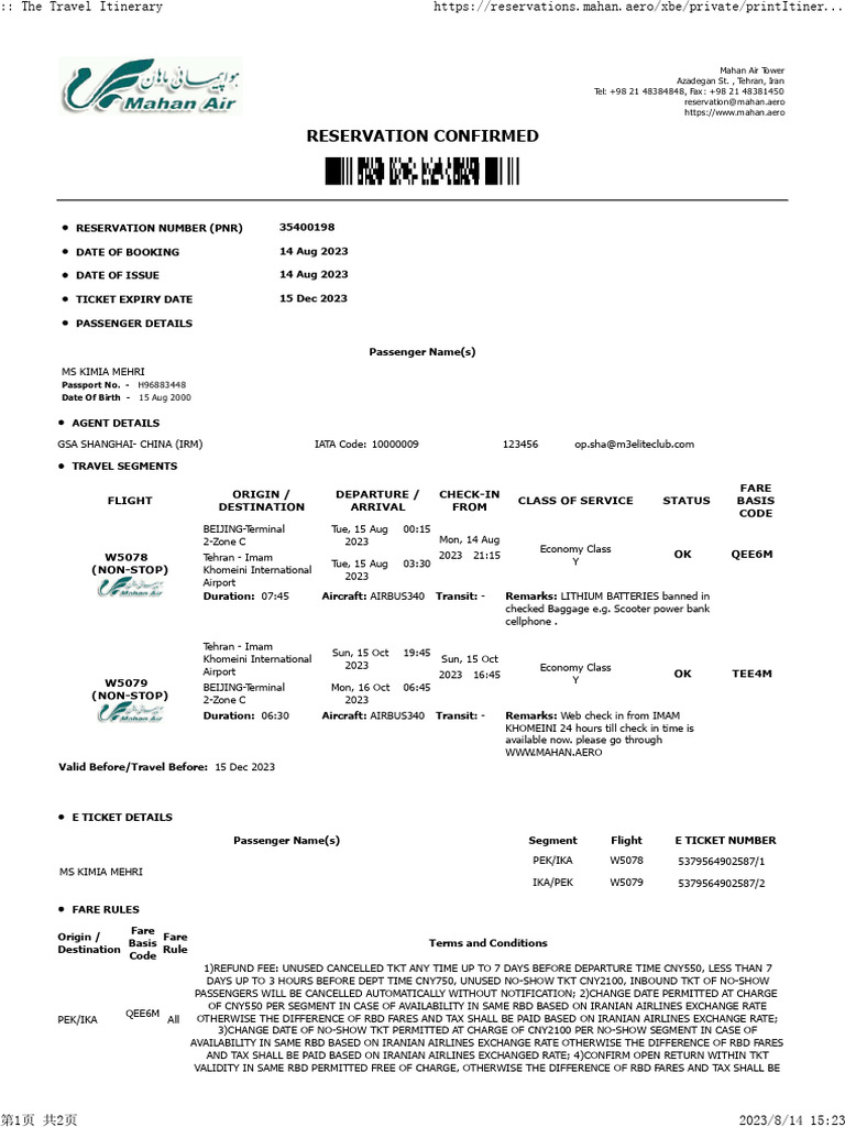 The Travel Itinerary Confirmed | PDF | Aviation | Transport