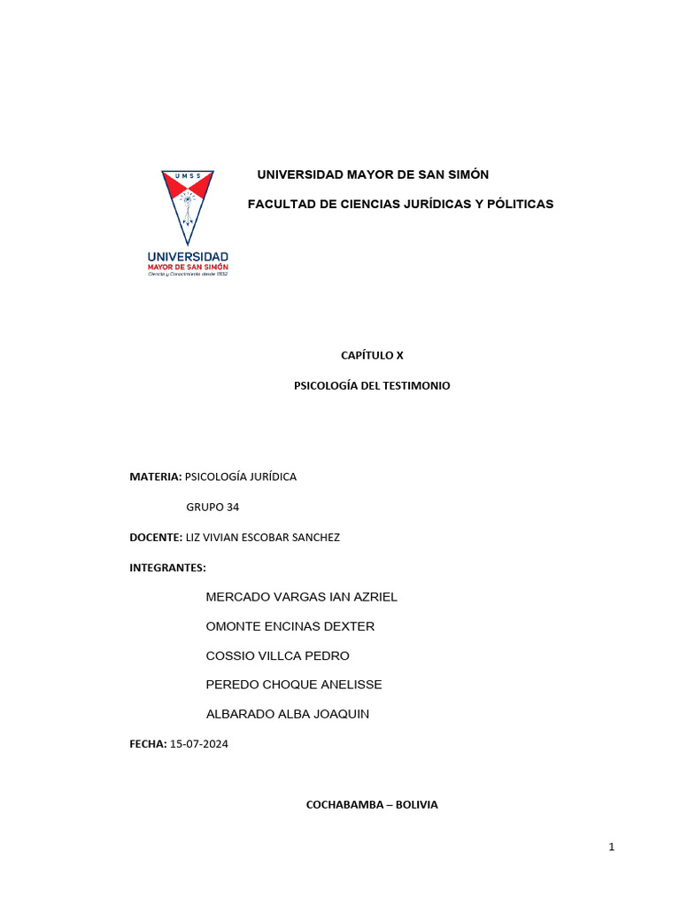 Psicología Del Testimonio Informe | PDF | Percepción | Testimonio