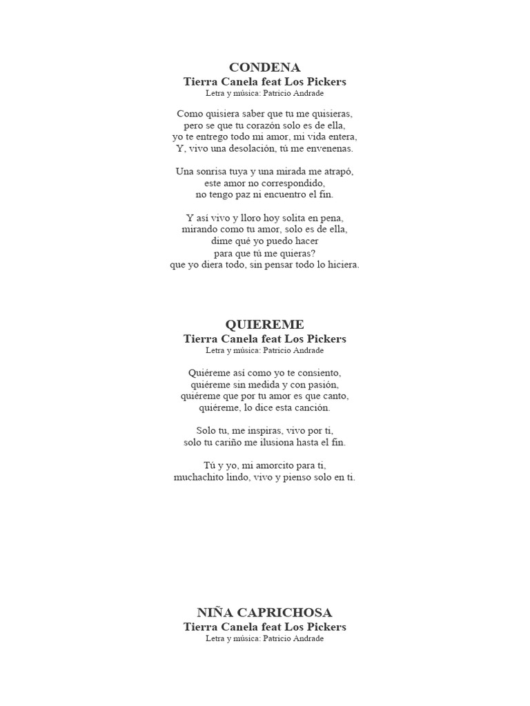 Letras Tierra Canela Ft. Los Pickers | PDF | Amor
