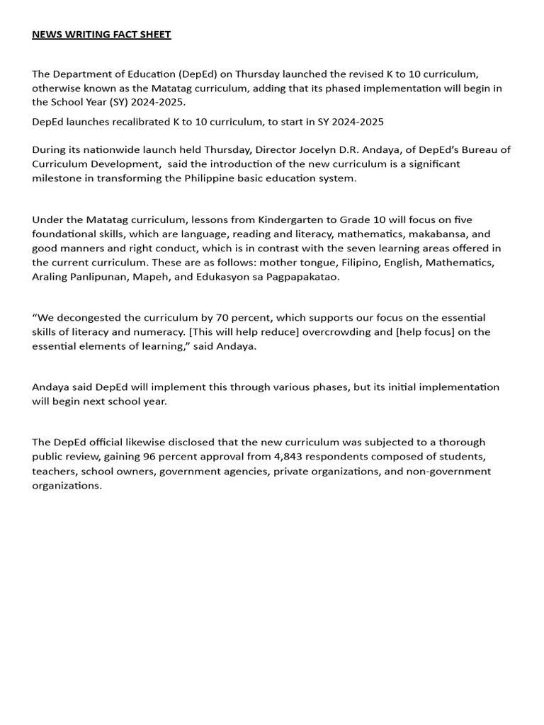 News Writing Fact Sheet | PDF