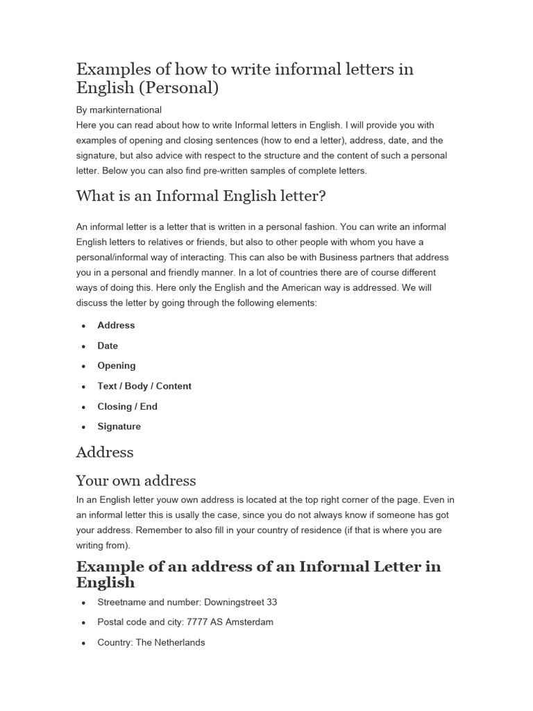 Examples of How To Write Informal Letters in English | PDF | English ...