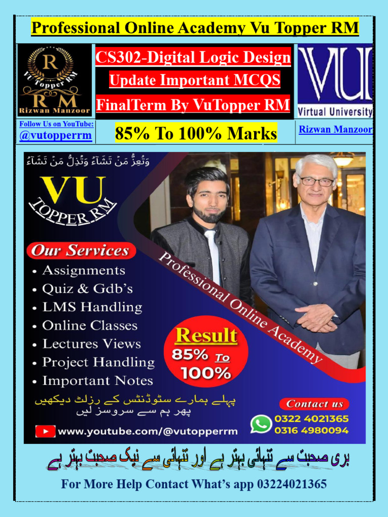 CS302 Mcqs FinalTerm by Vu Topper RM | PDF | Logic Gate | Electronic Design CS302 Mcqs FinalTerm by Vu Topper RM | PDF | Logic Gate | Electronic Design