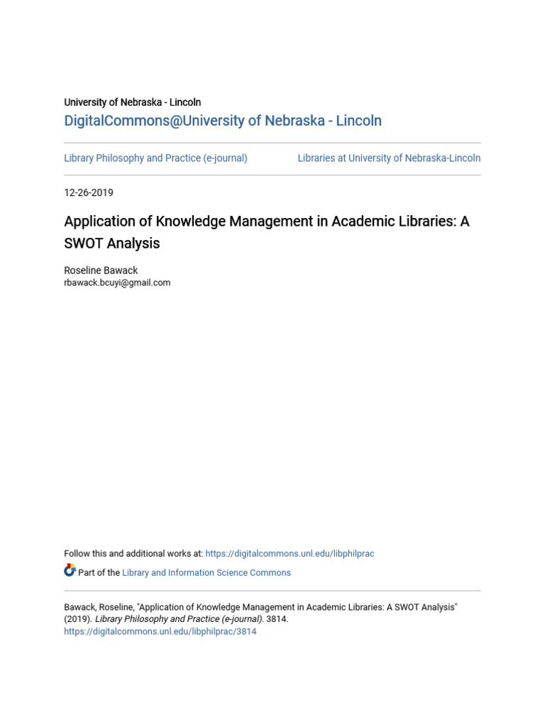Application of Knowledge Management in Academic Li | PDF | Swot ...