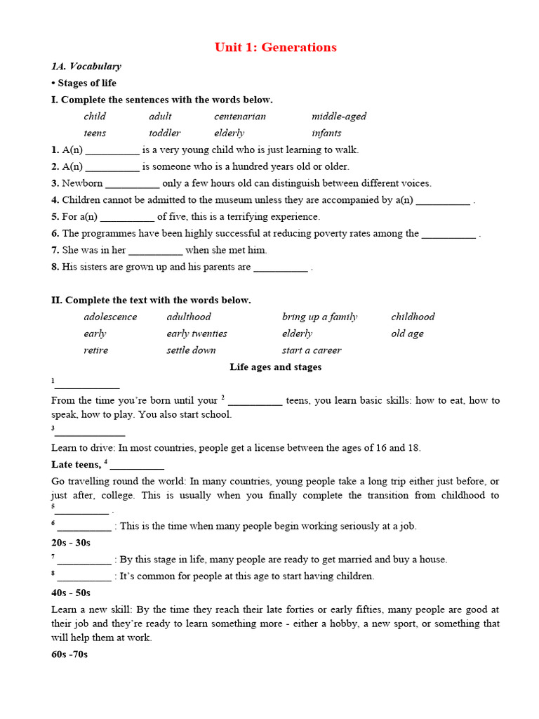 Bài Tập Anh 11 Friend Global Lưu Hoàng Trí Unit 1 - Generations | PDF ...